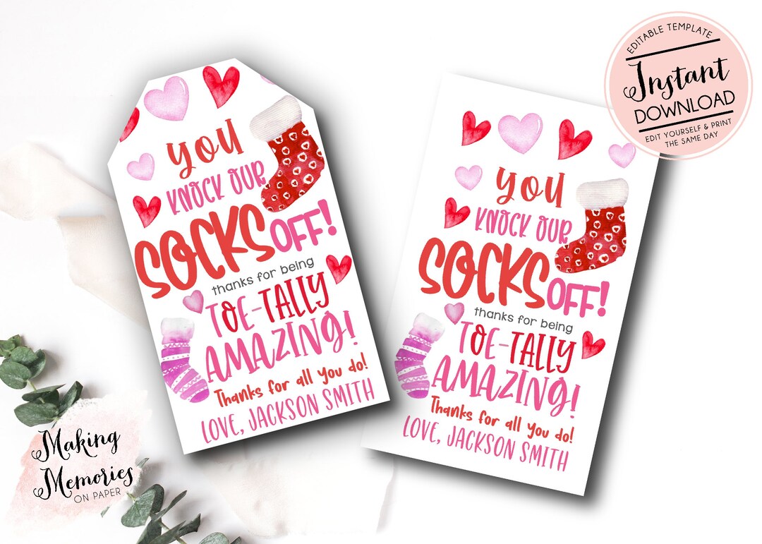 Editable Teacher Appreciation Socks Gift Tag, Teacher Manicure Pedicure ...