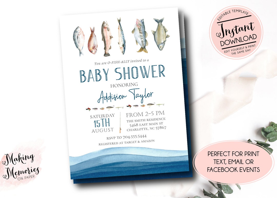 Fishing Baby Shower Invitation, Editable Fishing Baby Shower Template ...