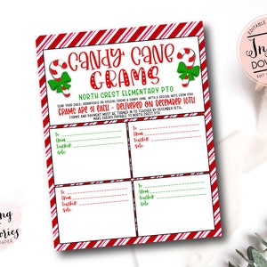 Christmas Candy Gram Template, Candy Cane Gram, School Candy Gram Flyer ...