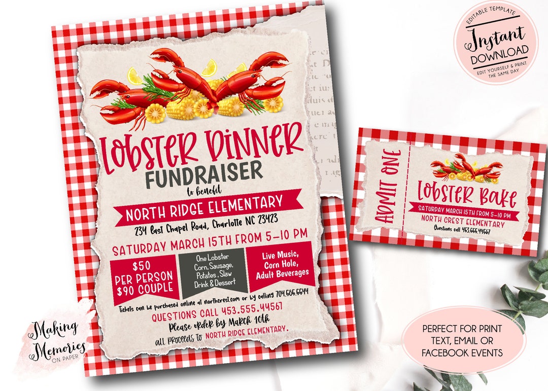 Lobster Fundraiser Flyer, Editable Lobster Boil Fundraiser Flyer and ...