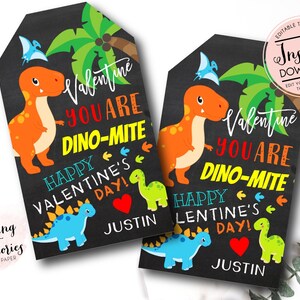 Valentine Dinosaur Tags, Boy Valentine Tag, You Are Dino-mite, Dinosaur ...