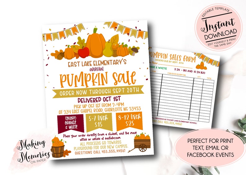Pumpkin Sale Fundraiser Flyer, Fall Autumn Fundraiser Flyer, Pumpkin ...