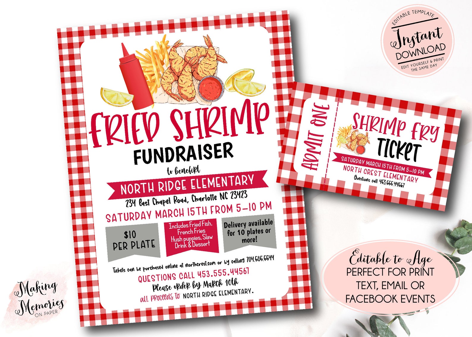 Fried Shrimp Fundraiser Flyer, Editable Shrimp Fry Fundraiser ...