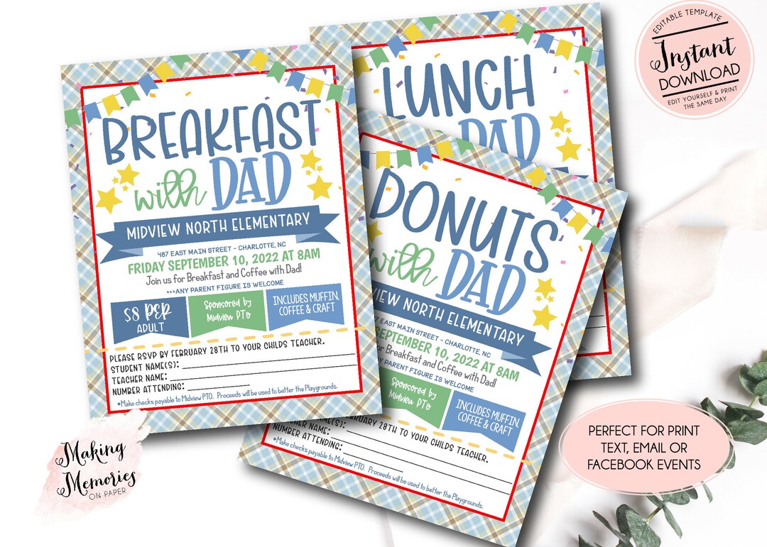 Donuts With Dad Invitation, Breakfast With Dad Flyer, School Breakfast ...