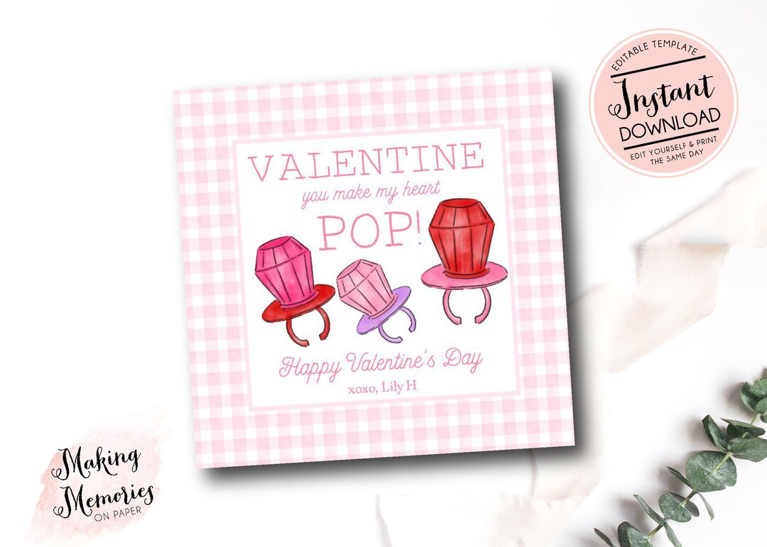 Pink Sucker Ring Valentine, Boy You Make My Heart Pop, Preschool ...