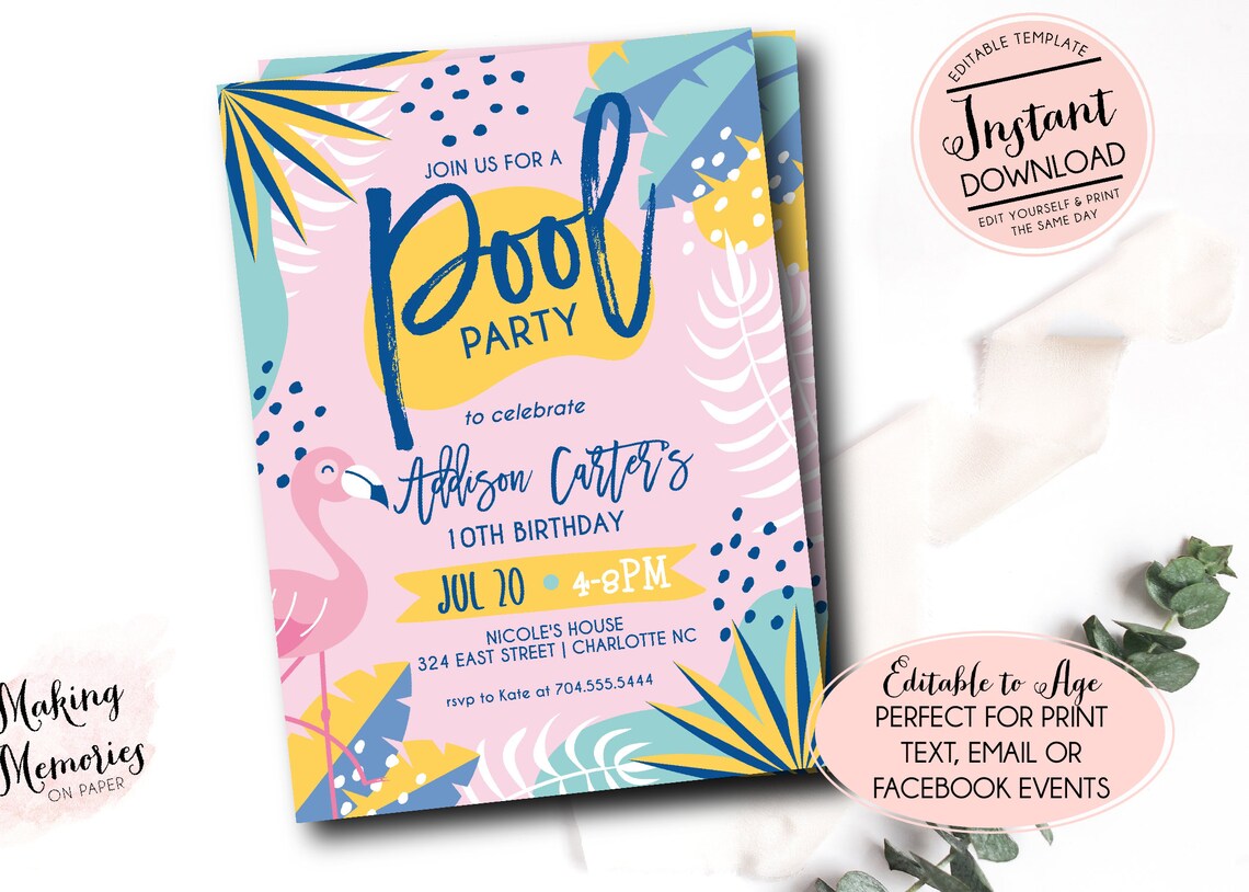 Pool Party Invitation Adult Pool Party Invitation Kids Pool - Etsy