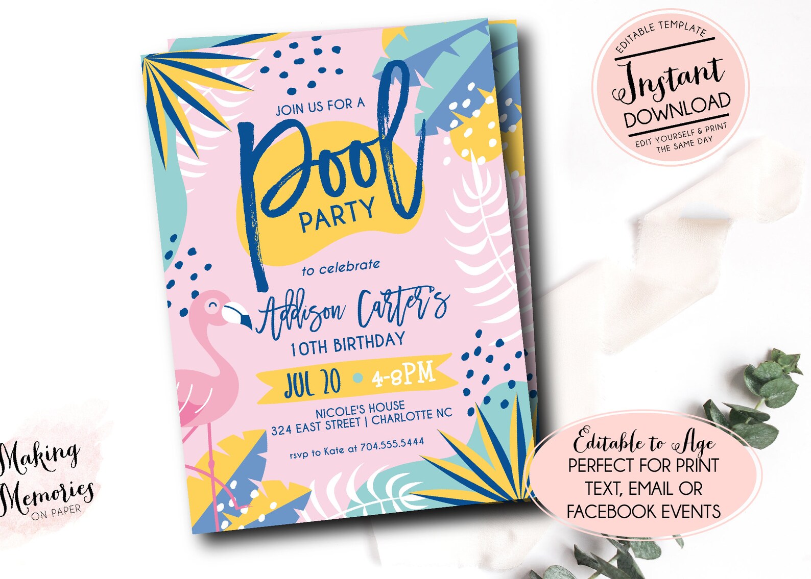 Pool Party Invitation Adult Pool Party Invitation Kids Pool - Etsy