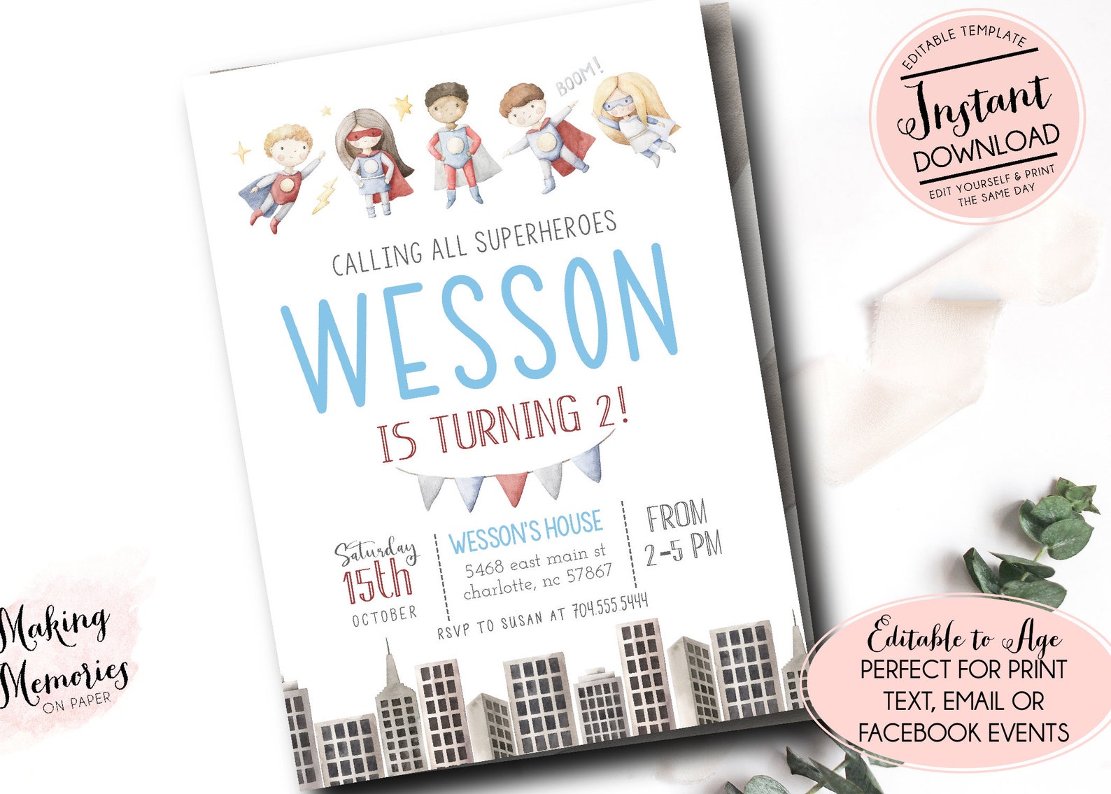 Superhero Birthday Milestone Poster Editable Superhero Stats - Etsy
