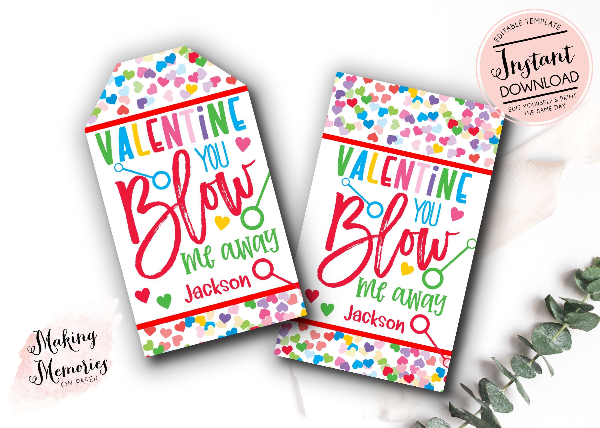 Editable Bubbles Valentine Tag, You Blow Me Away Favor Tag, Bubbles ...