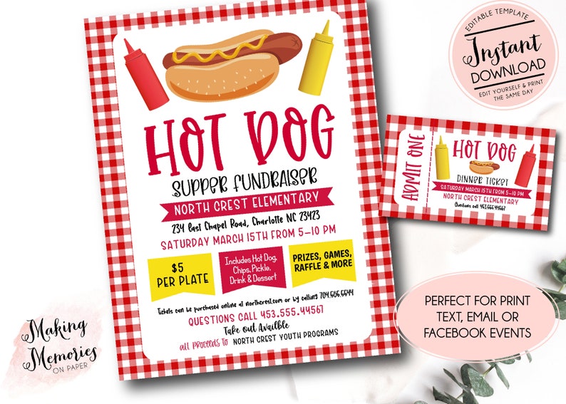 Hamburger Dinner Flyer Editable Hamburger Fundraiser - Etsy