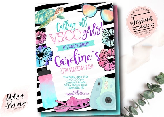 VSCO birthday Party Invitation VSCO Party VSCO Girl | Etsy