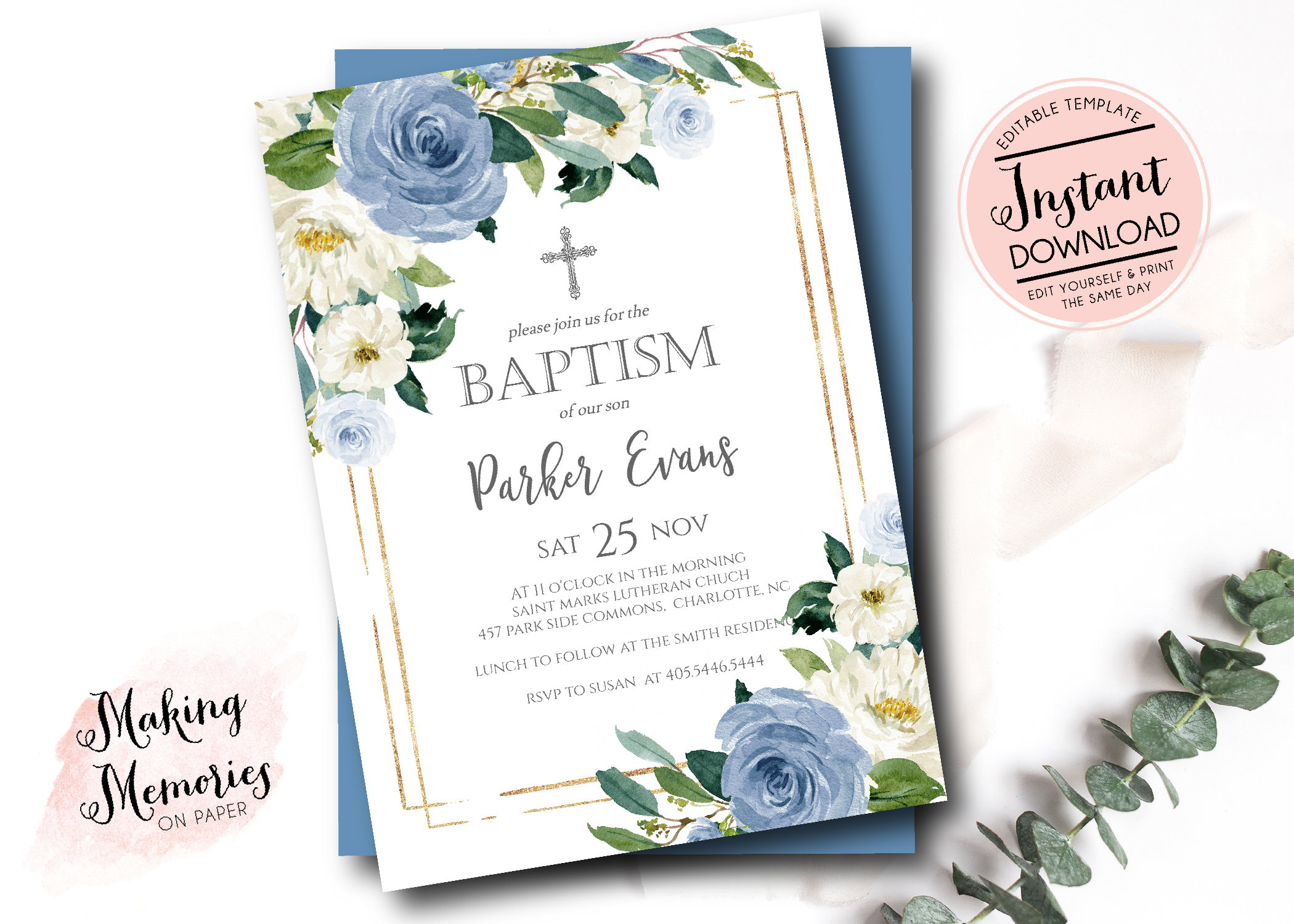 Pink and Blue Baptism Invitations - Etsy