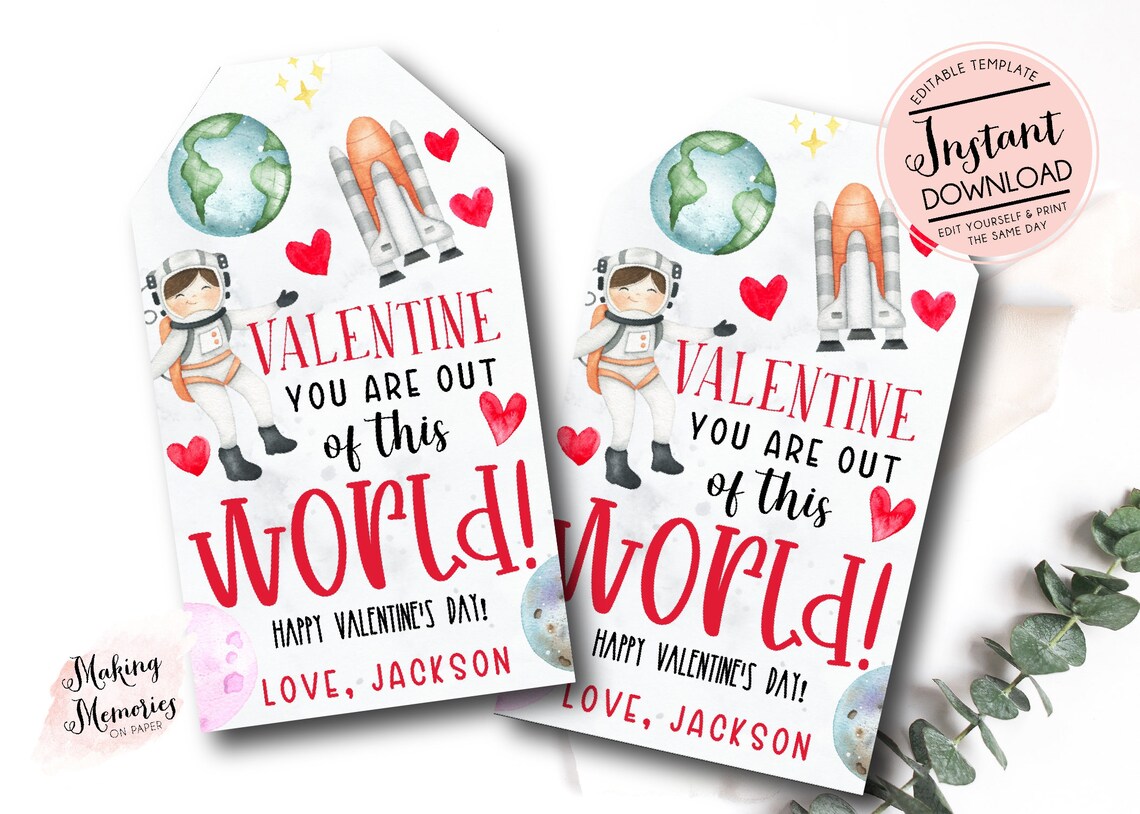 Editable Space Valentine Favor Tag You Are Out of This World - Etsy