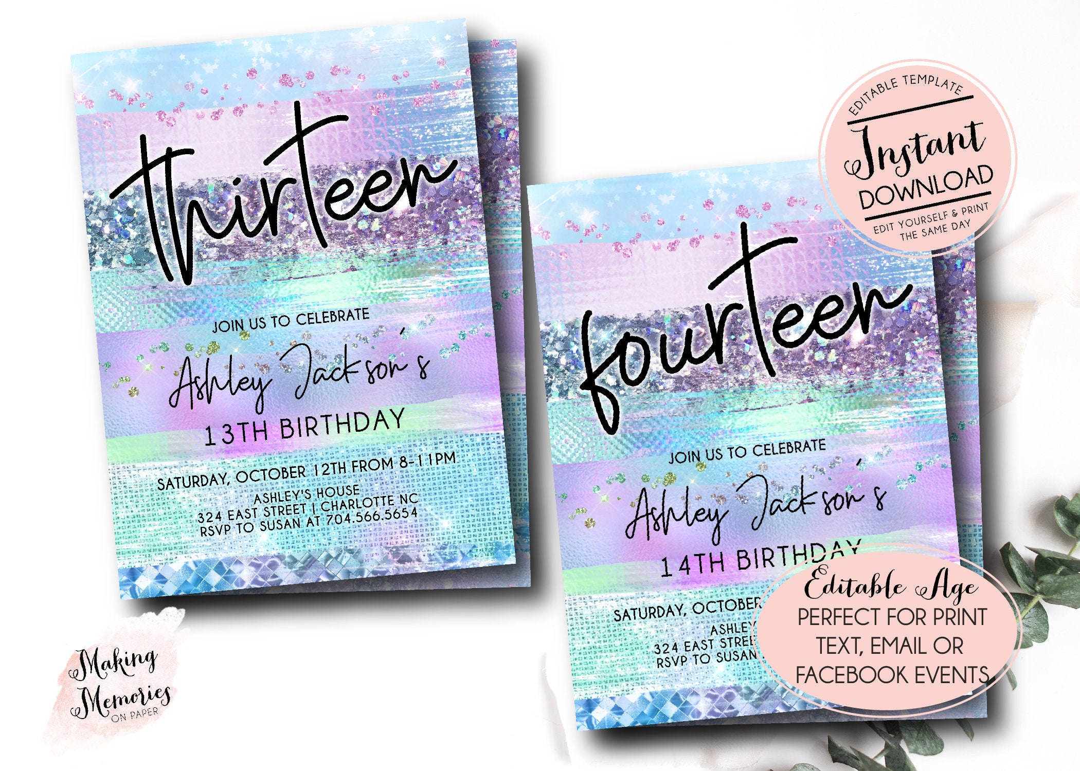 Teen Birthday invitation Mermaid invitation Teen Birthday | Etsy