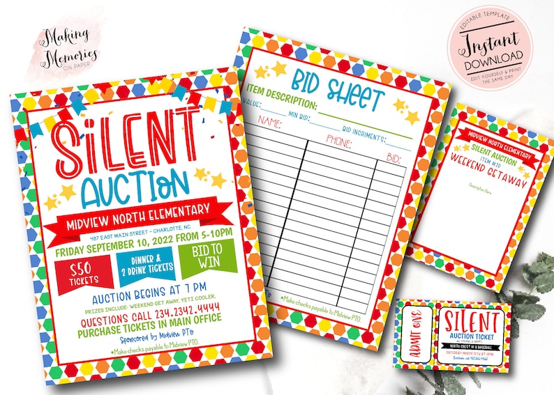 Silent Auction Flyer Silent Auction Event Fundraiser PTO - Etsy