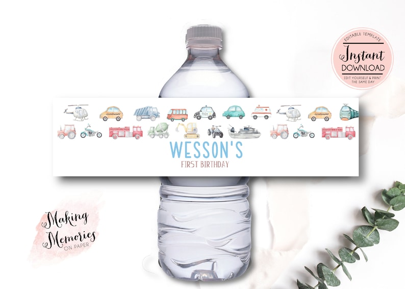 Editable Transportation Favor Tags, Truck Birthday Favor Cards, Car ...