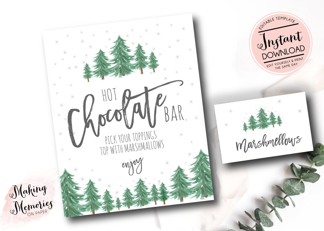 Winter Hot Chocolate Bar Sign, Hot Chocolate Bar Printable Kit, Cocoa ...