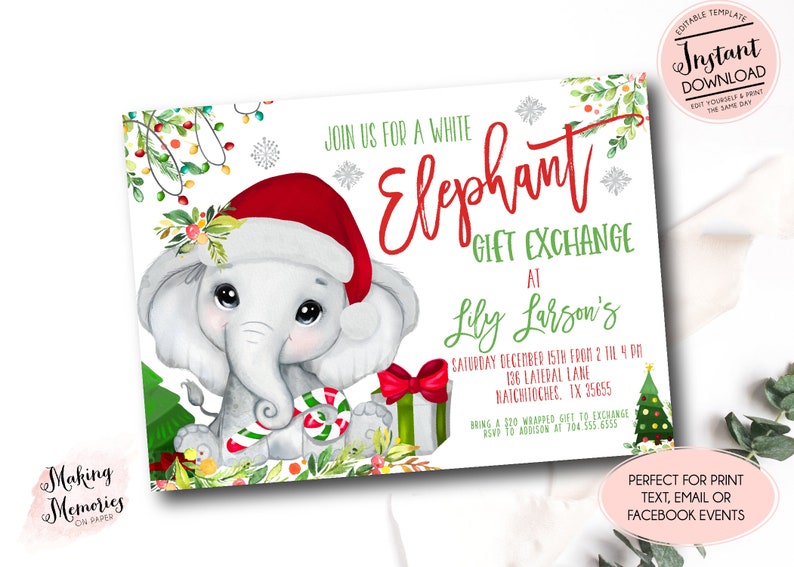 White Elephant Christmas Party Invitation White Elephant Gift - Etsy