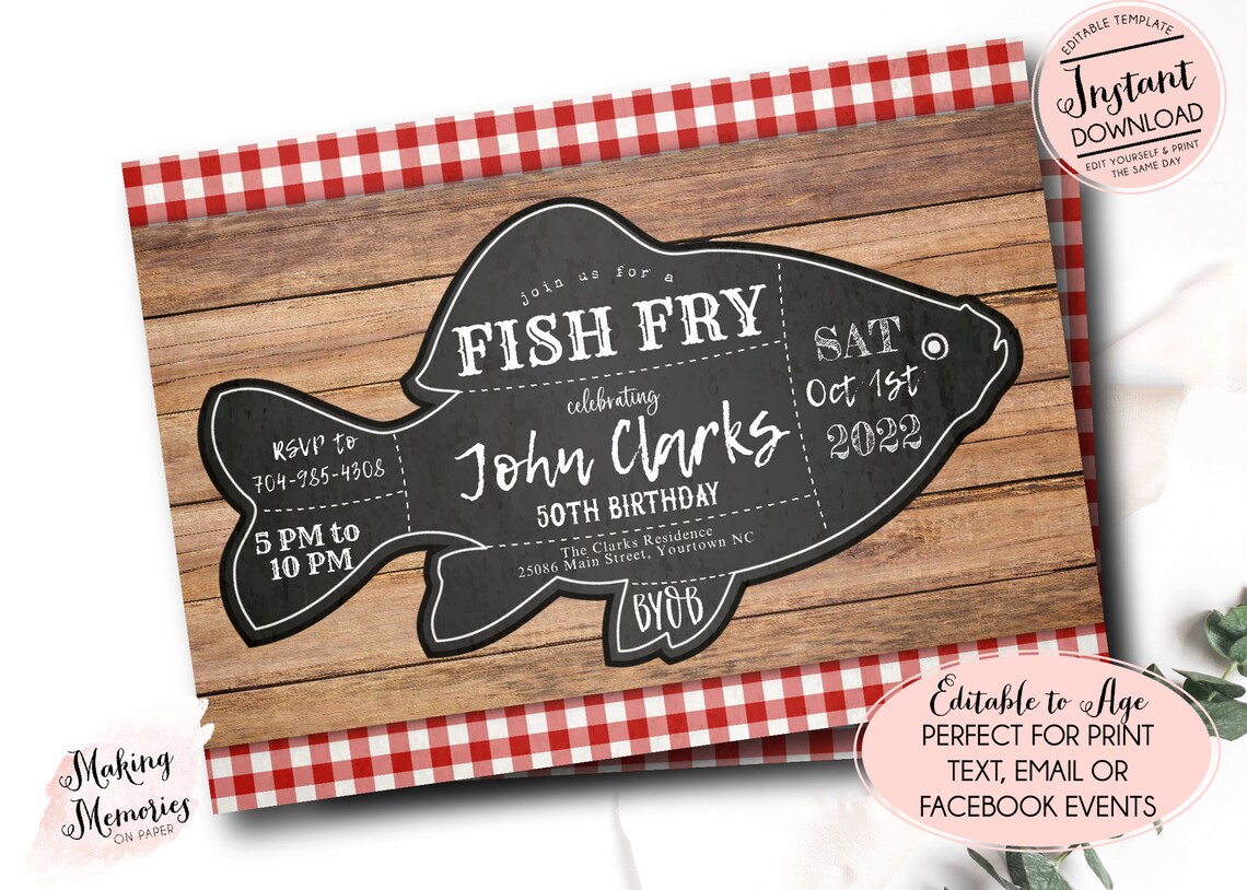 Fish Fry Invitation Editable Fish Fry Invite Fish Fry Flyer - Etsy