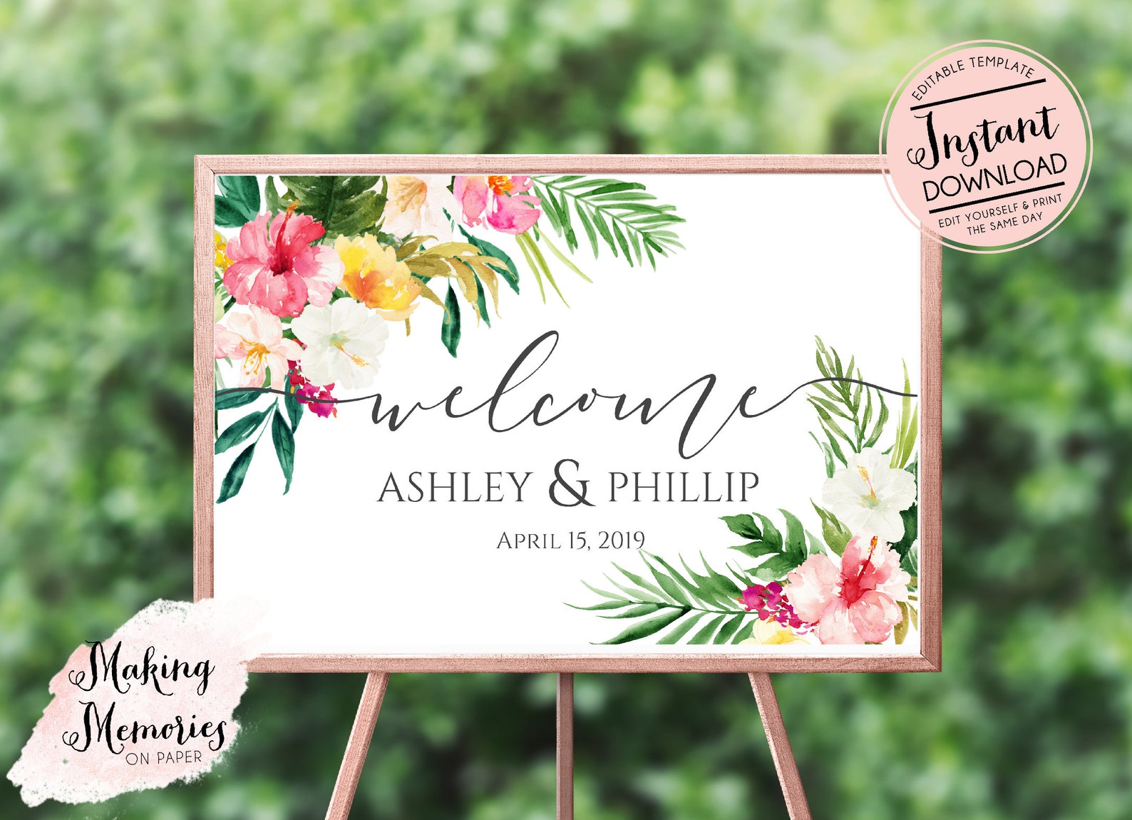 Wedding Welcome Sign Tropical Wedding Sign Editable Hawaiian - Etsy