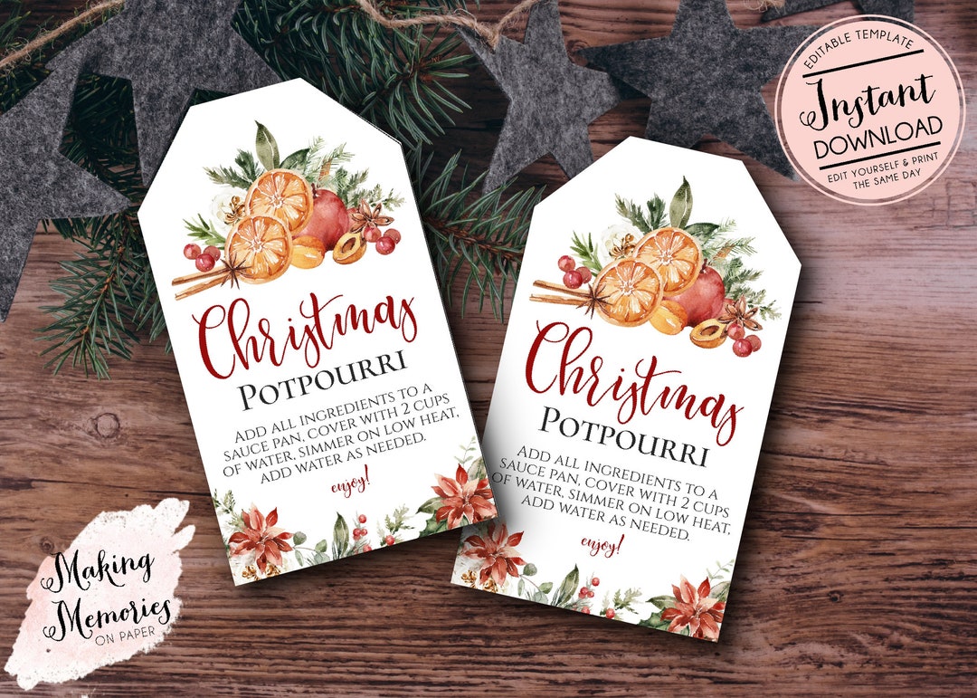 Editable Christmas Potpourri Tag, Simmering Potpourri Tag, Homemade ...