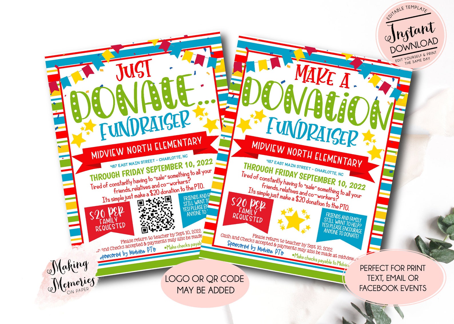 Donation Flyer Donation Template Donation Fundraiser PTO - Etsy