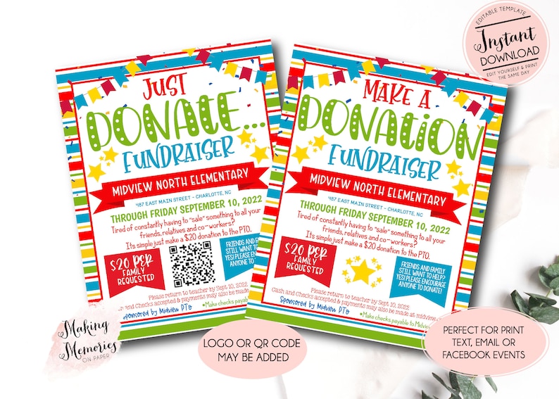Donation Flyer Donation Template Donation Fundraiser PTO - Etsy