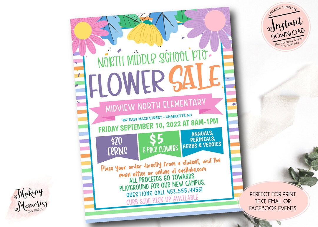Spring Flower Sale Fundraiser Flyer, Spring Plant Sale Flyer, Flower ...