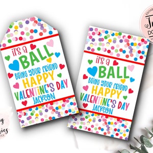 Ball Valentine Favor Tag, Ball Being Your Friend Valentine Tags, Bouncy ...