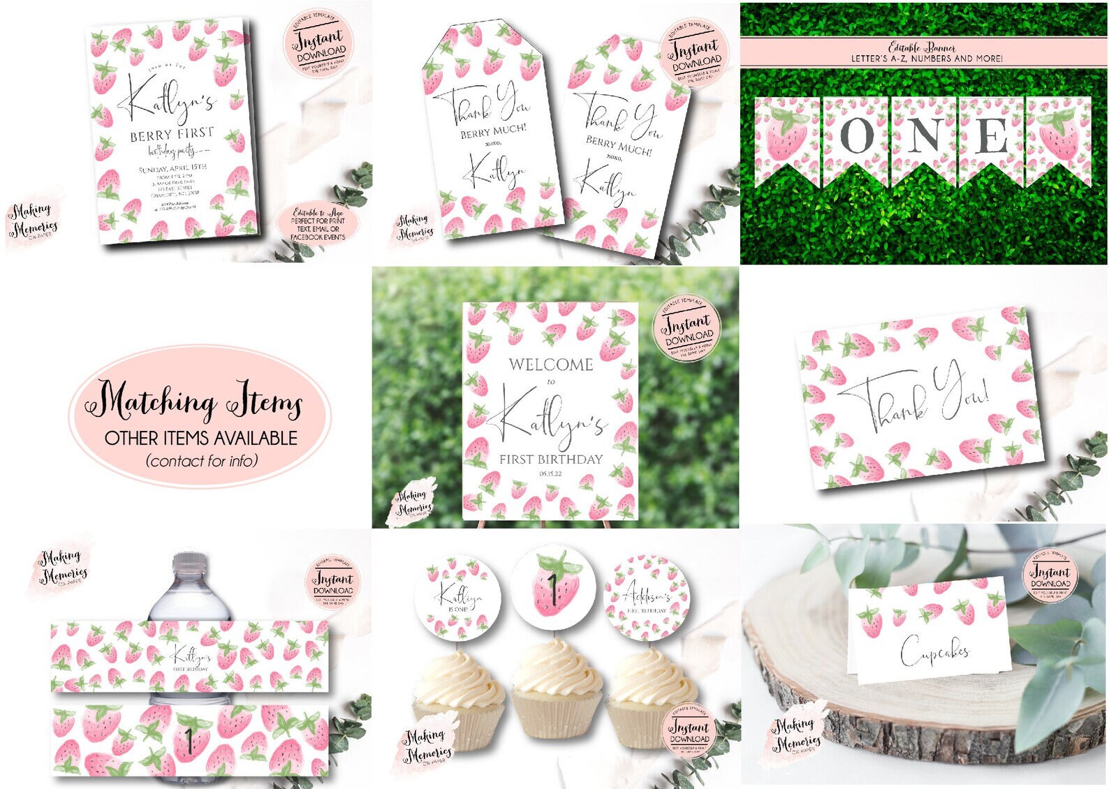 Editable Strawberry Milestone Poster, Strawberry Birthday Stats Board ...