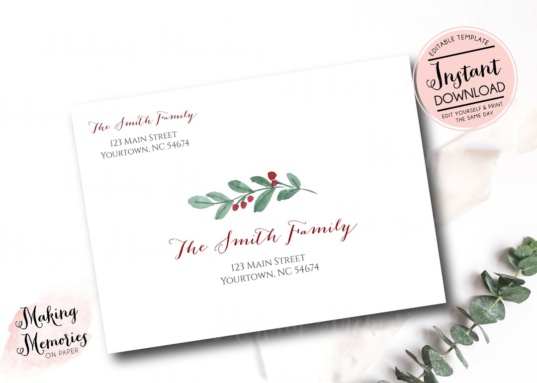 Editable Christmas Envelope Template, Addressed Christmas Envelopes ...