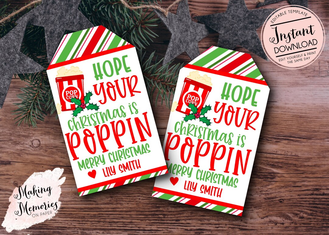 Christmas Popcorn Favor Tag, Christmas Poppin Favor Tag, Christmas ...
