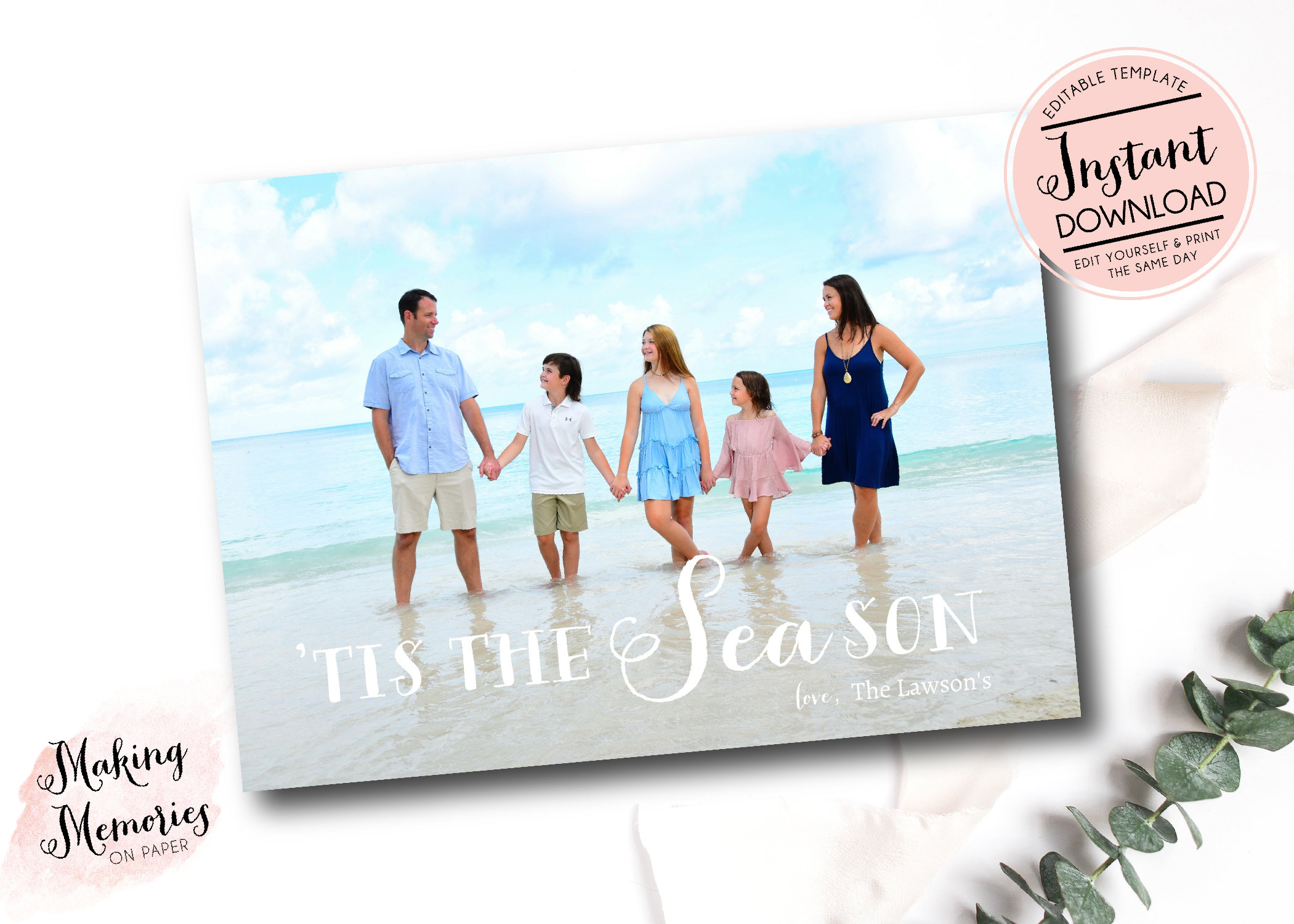Tis the Sea Sun Christmas Card Beach Christmas Photo Card - Etsy