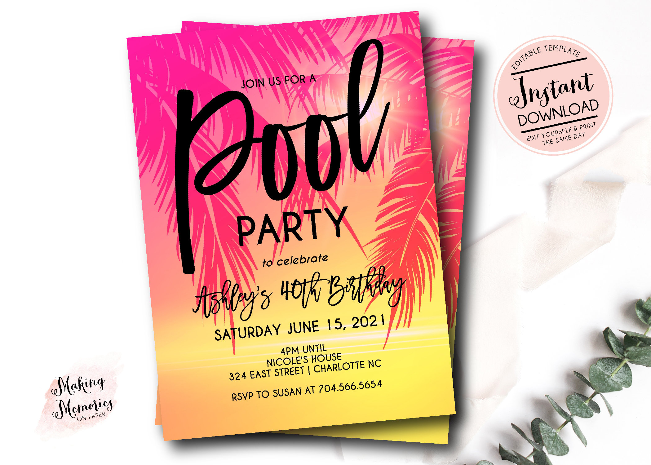 Pool Party Invitation Adult Pool Party Invitation Kids Pool | Etsy