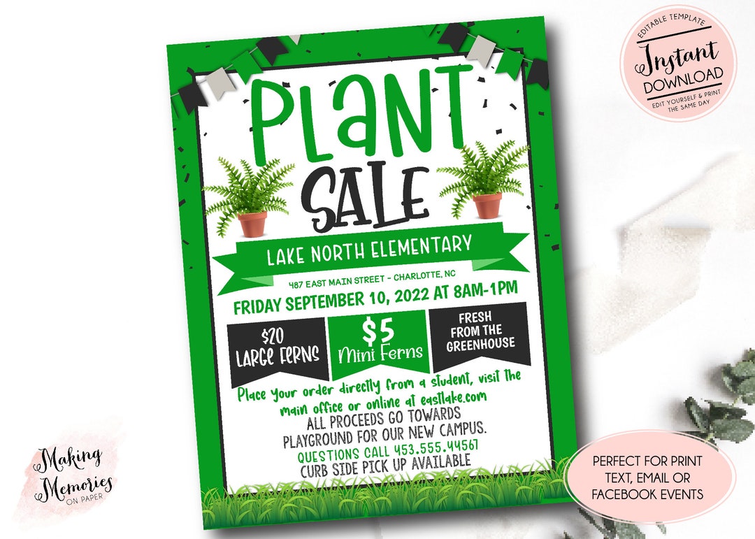 Plant Sale Flyer, Spring Plant Fundraiser Flyer, Flower Sale Fundraiser ...