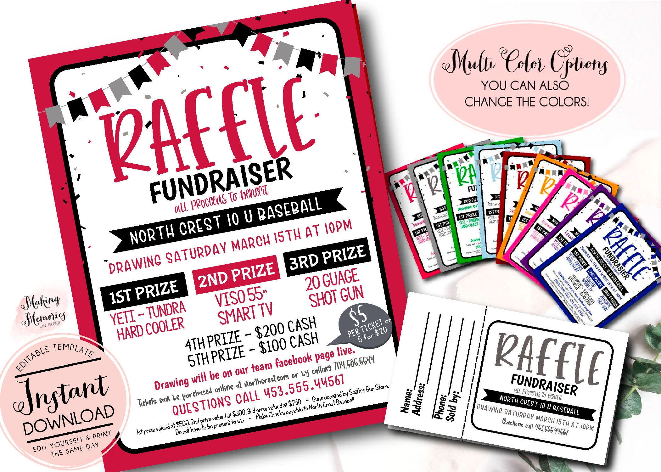 Gift Card Raffle Flyer Printable Gift Auction Fundraiser PTA PTN School