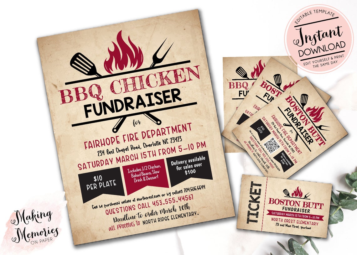 BBQ Fundraiser Flyer Editable Boston Butt Fundraiser - Etsy