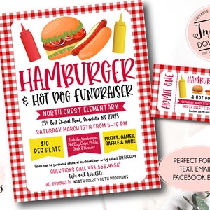 Hot Dog Dinner Flyer, Editable Hot Dog Fundraiser Invitation, Pto Pta ...