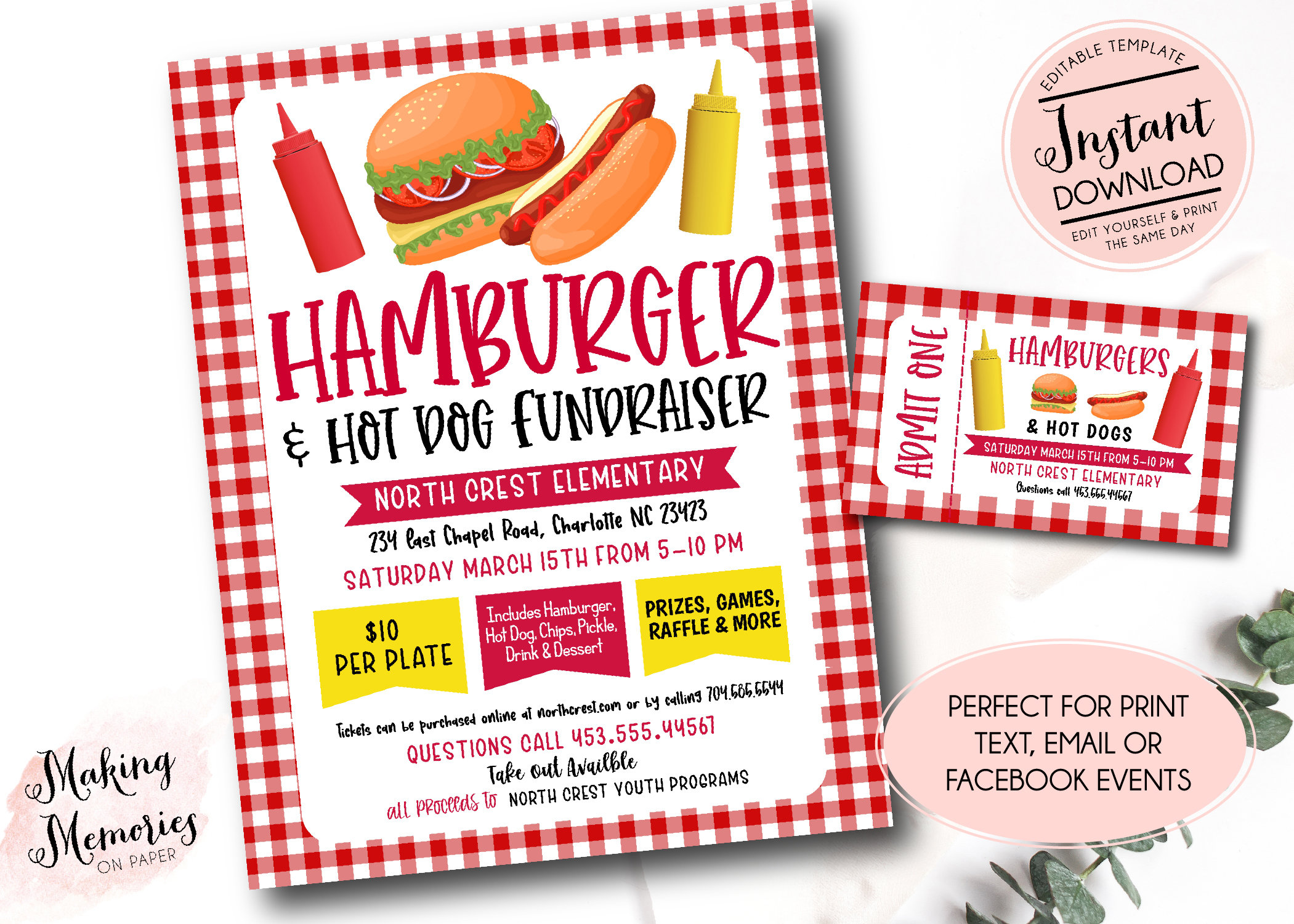 Hot Dog Dinner Flyer Editable Hot Dog Fundraiser Invitation - Etsy UK