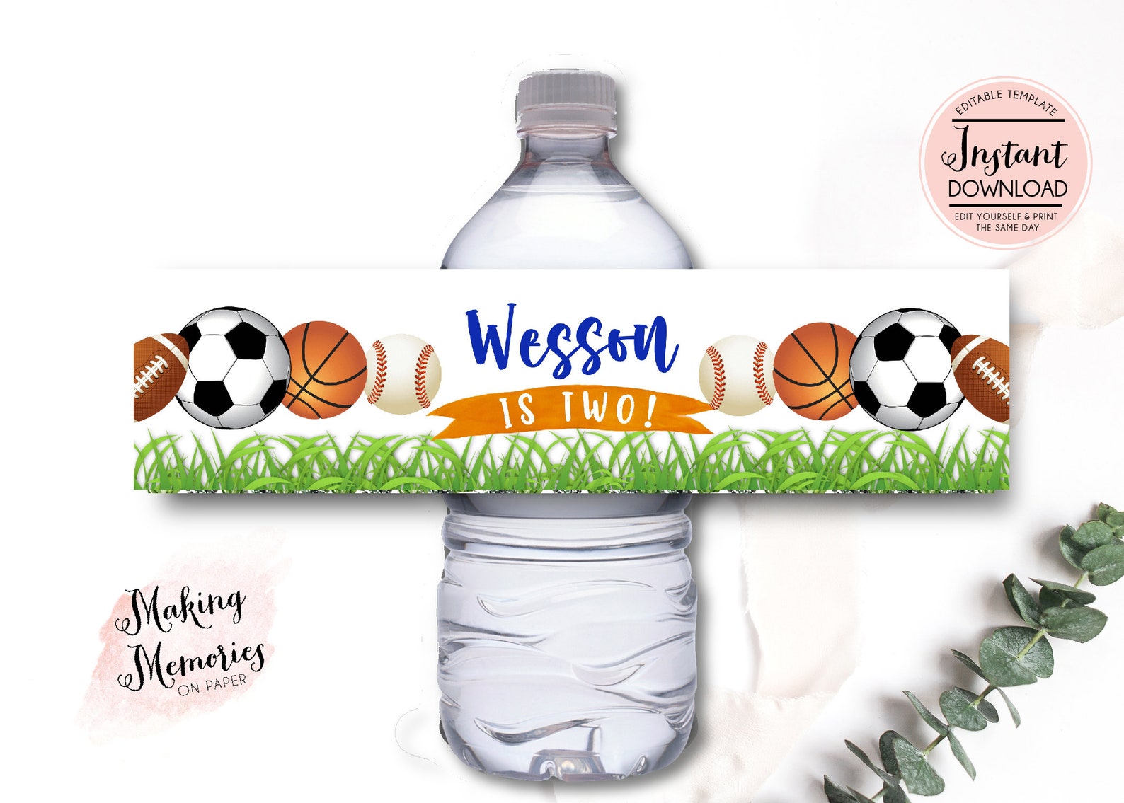 Editable All-star Sports Water Bottle Labels Sports Birthday - Etsy
