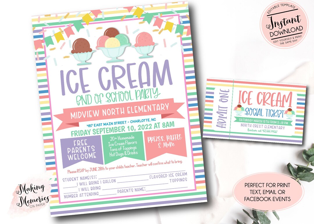 Ice Cream Social Flyer, End of School Ice Cream Social, Ice Cream ...