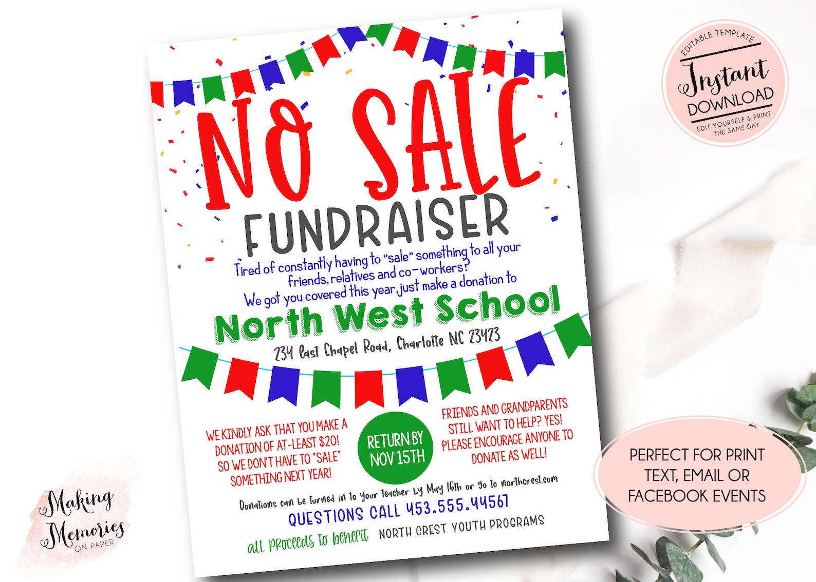 NO Sale Fundraiser Flyer PTO Fundraiser School Fundraiser - Etsy