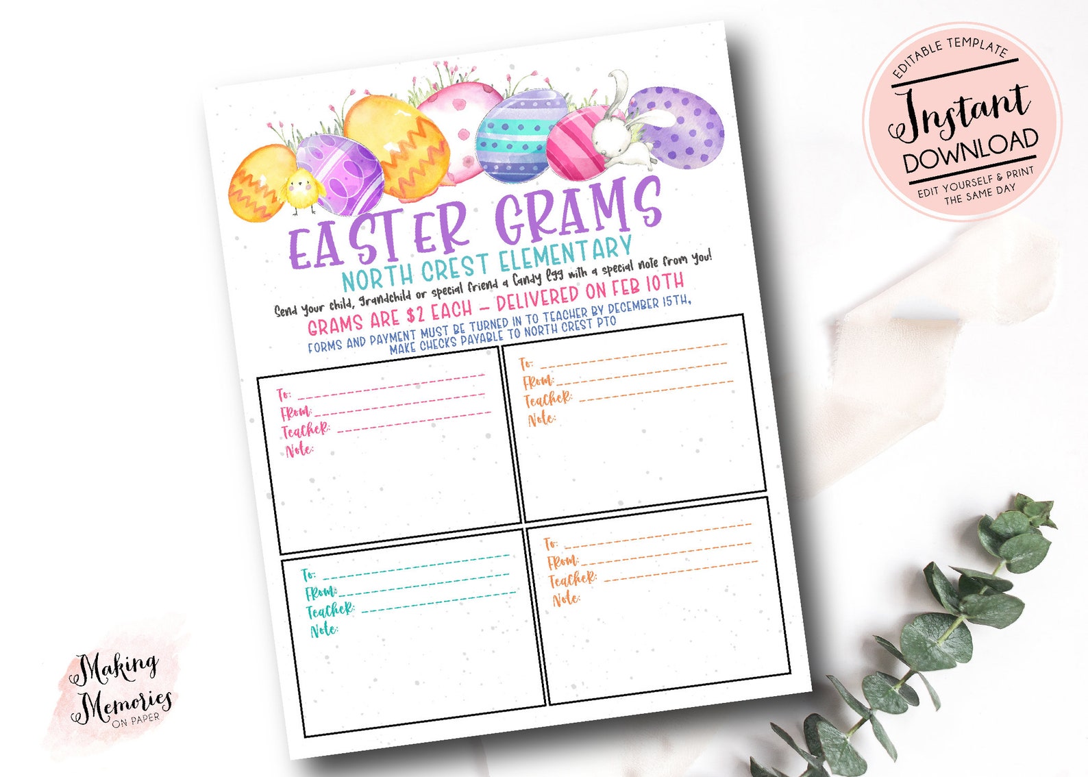 Easter Candy Gram Template School Candy Gram Flyer School - Etsy