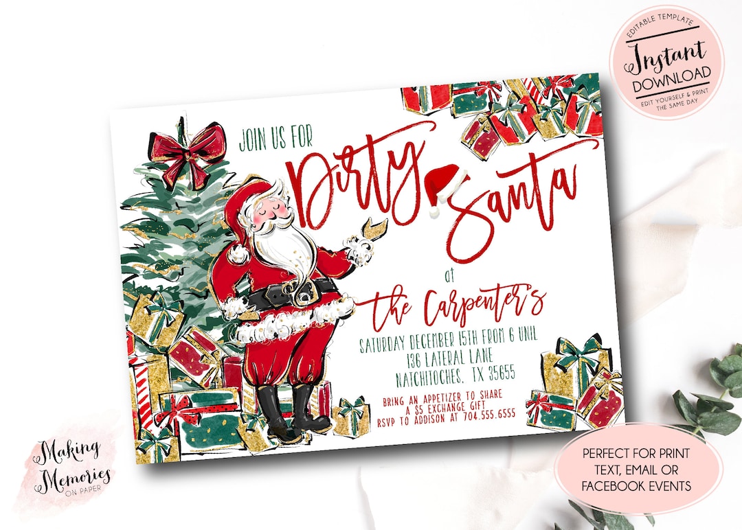 Dirty Santa Christmas Party Invitation, Adult Christmas Party ...