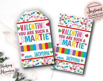 Smartie Valentines Day Tag Printable, Kids Valentine Card, School ...