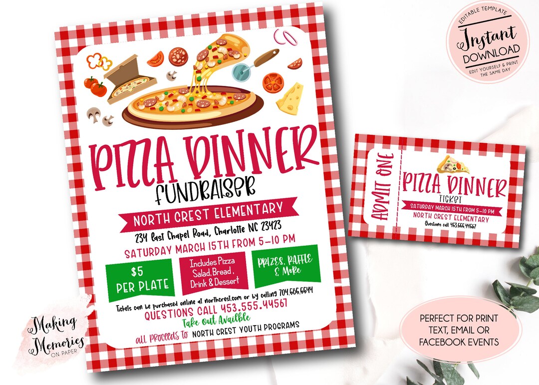Pizza Dinner Flyer, Editable Pizza Fundraiser Invitation, Pto Pta ...