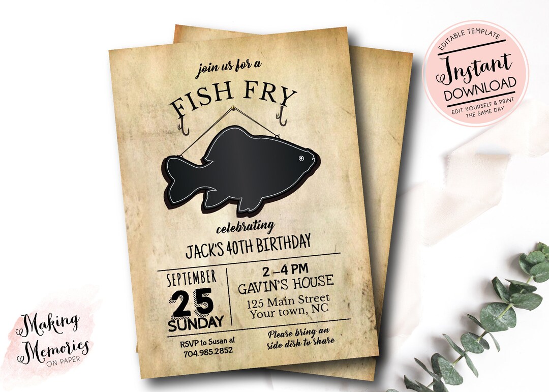 Fish Fry Invitation Printable Party Invitation, Fish Fry Invite, Fish ...