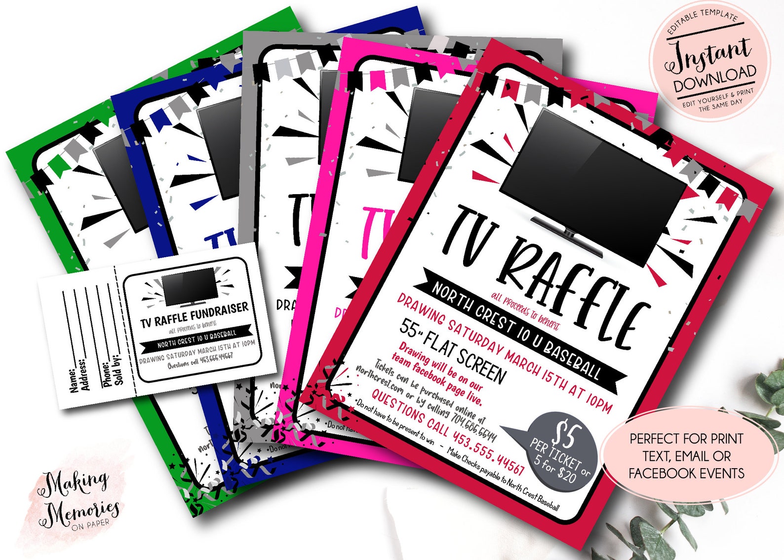 TV Raffle Ticket Fundraiser Flyer, TV Raffle Fundraiser Template ...