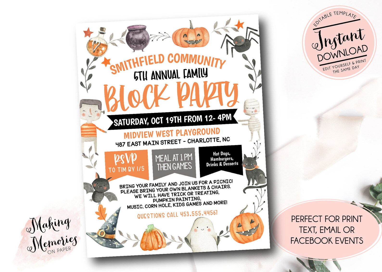 Halloween Block Party Flyer, Fall Neighborhood Block Party Flyer ...