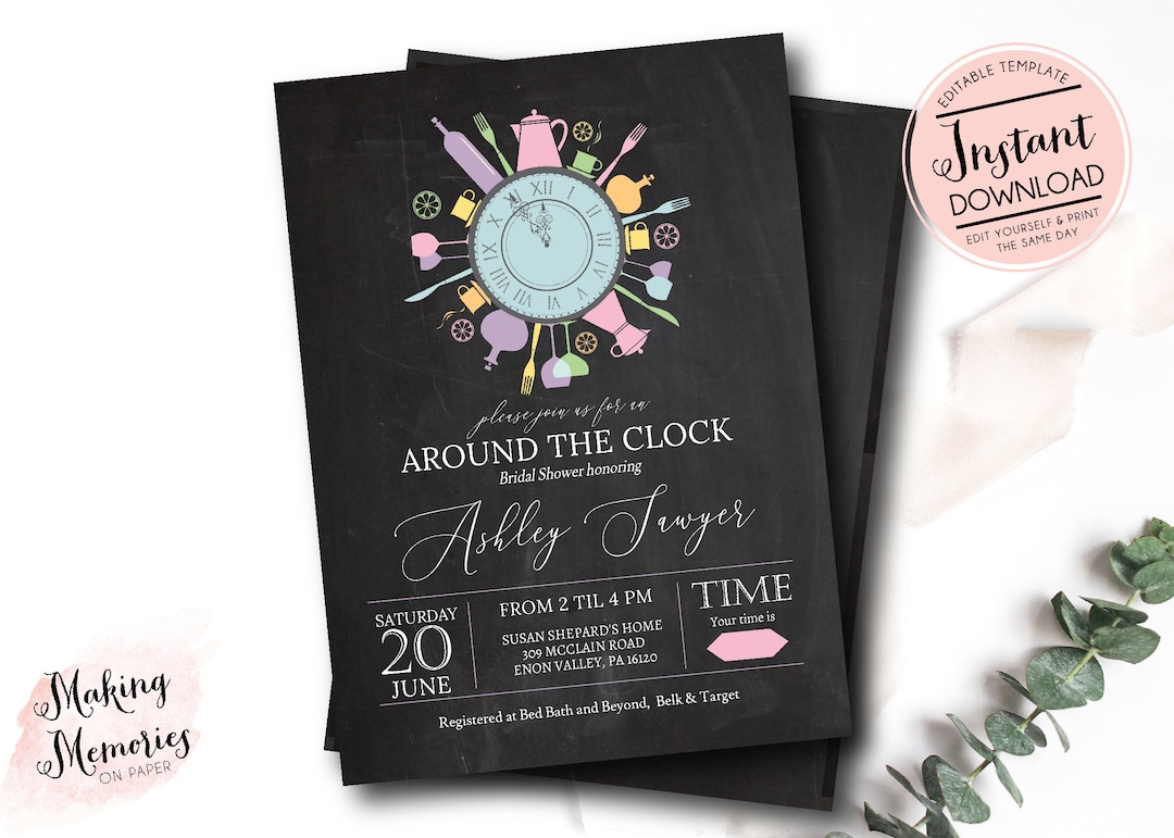 Around the Clock Bridal Shower Invitation, Vintage Around the Clock ...